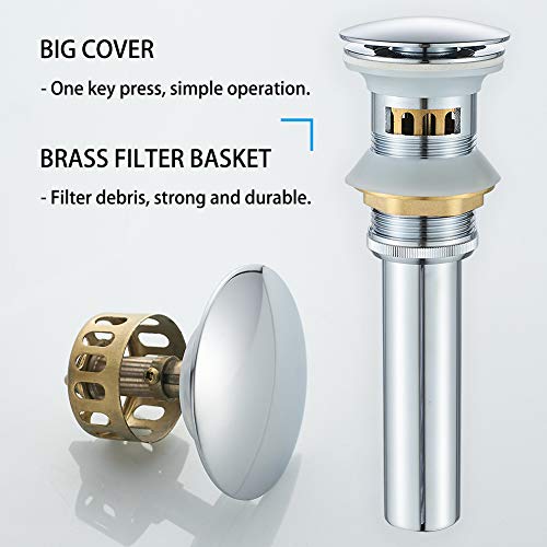 VOTON Bathroom Sink Drain Chrome Lavatory Pop-up Drain with Detachable Basket Stopper, Anti-Explosion and Anti-Clogging Drain Strainer,with Overflow Hole