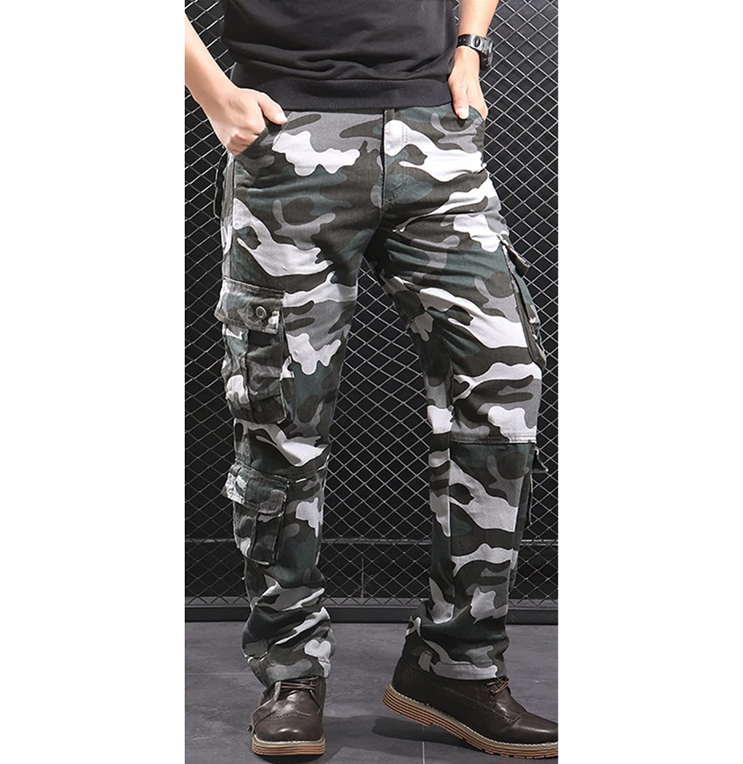 Men's Multi Pocket Military Pants Camo Combat Work Trousers Casual Hiking Pockets Army Slacks (Blue,40)