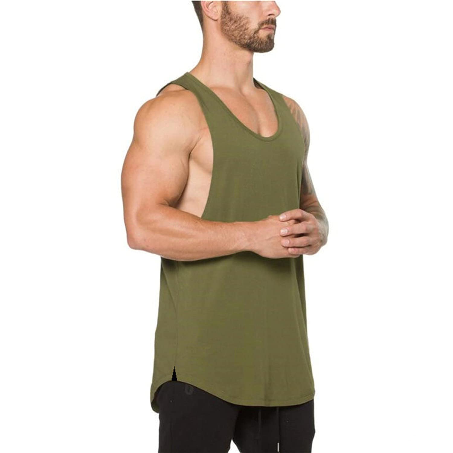 Men's Quick Dry Sleeveless Shirt Fit Muscle Workout Tank Tops Bodybuilding Gym Athletic Jogging Chest Undershirt (Green,X-Large)