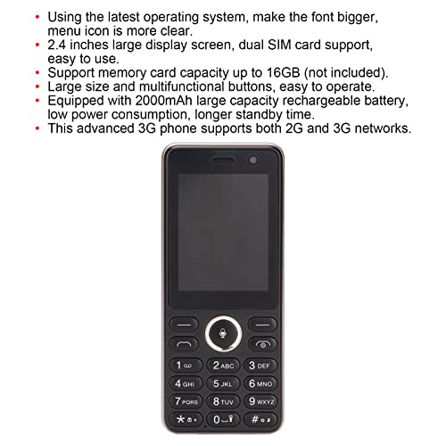 Unlocked Cell Phone for Seniors, 2.4inch 3G Loud Volume Large Button Cellphone, Dual SIM, 2000mah Large Capacity Battery, Support WiFi, Flashlight, Front and Rear Camera