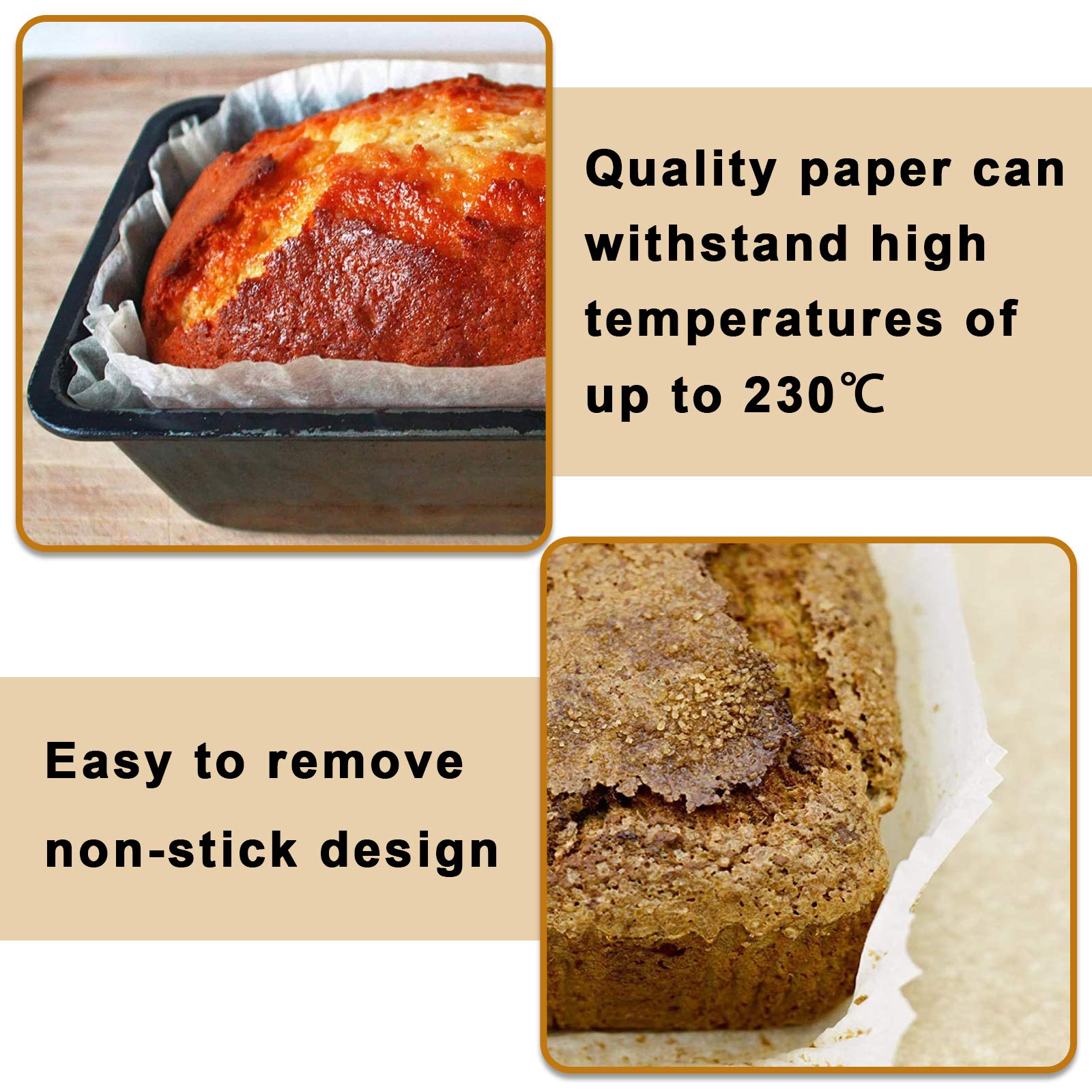 PIAOPIAONIU 100 PCS Loaf Bread Liners for Baking Disposable Loaf Liners 7.4 x 3.54 x 2.56 inch Rectangle Paper Liners Non Stick Parchment Paper Liners for Baking Breads,Kitchen Tools
