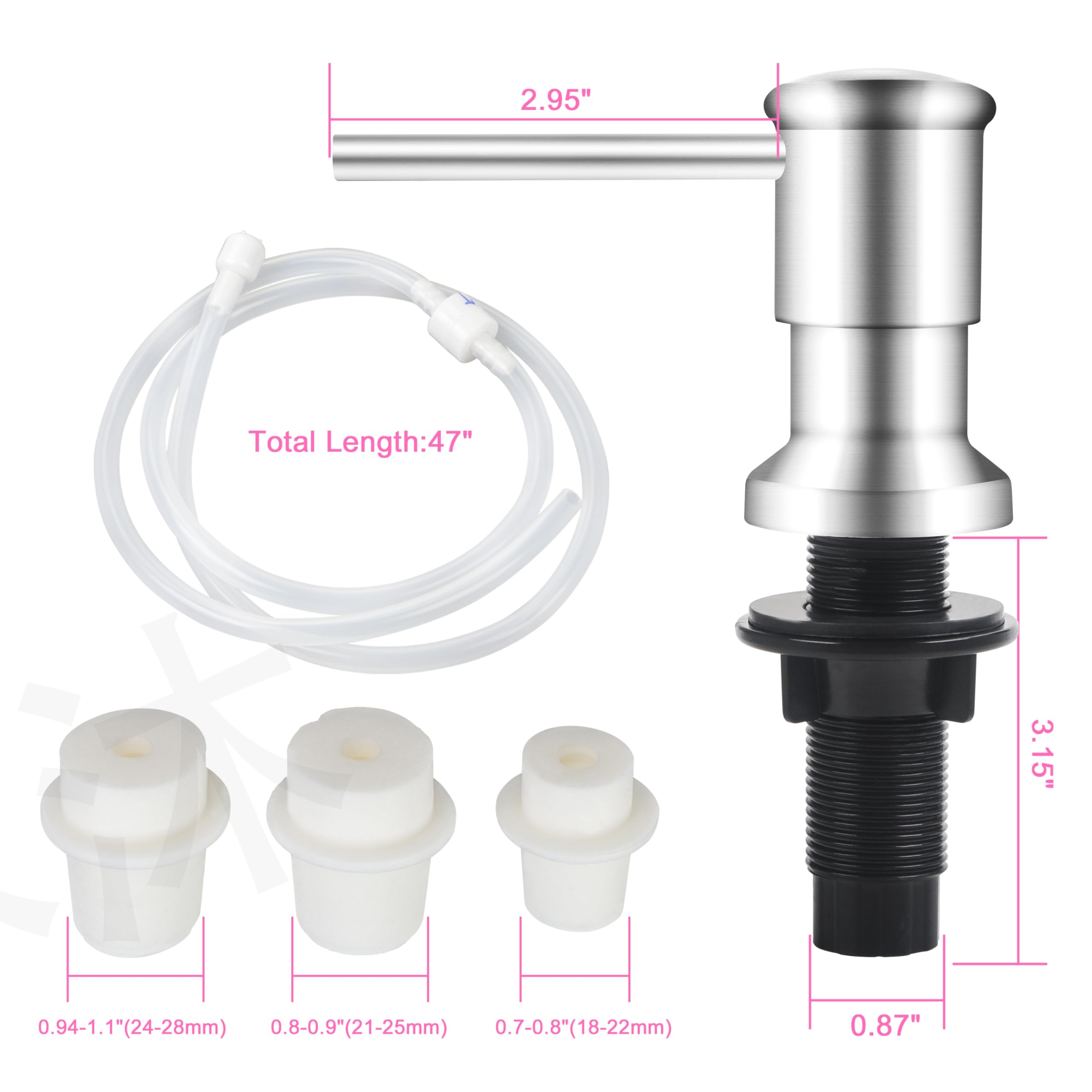 Sink Soap Dispenser, OHiHi Kitchen Sink Soap Dispenser with 47" Extension Tube, Wide Pump Head Base, No Water Leaking, No Need to Fill The Little Bottle Again, Brushed Nickel