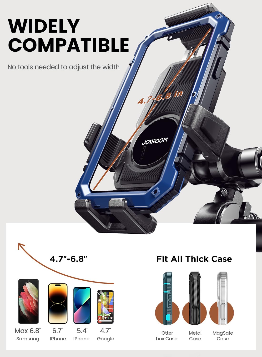 JOYROOM Aluminum Alloy Motorcycle Phone Mount with Vibration Dampener, Motorcycle Phone Holder for Motorcycle Harley Bike Bicycle Scooter ATV/UTV, Compatible with iPhone, Samsung, All Cell Phones