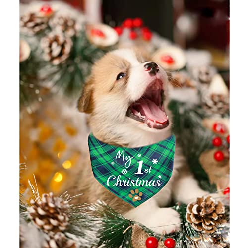 Waghaw My First Christmas Bandana, Dog Christmas Bandana 2 Pack Plaid Pets Bandana for Small Medium Large and Extra Large Dogs(3005-S)