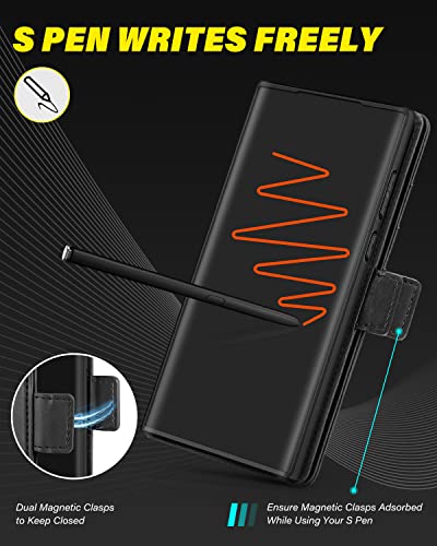 TUCCH Wallet Case for Galaxy S23 Ultra 5G, [TPU Shockproof Interior Case] Kickstand [RFID Blocking] Card Slot, Magnetic PU Leather Folio Cover Compatible with Galaxy S23 Ultra 5G 6.8-Inch 2023, Black