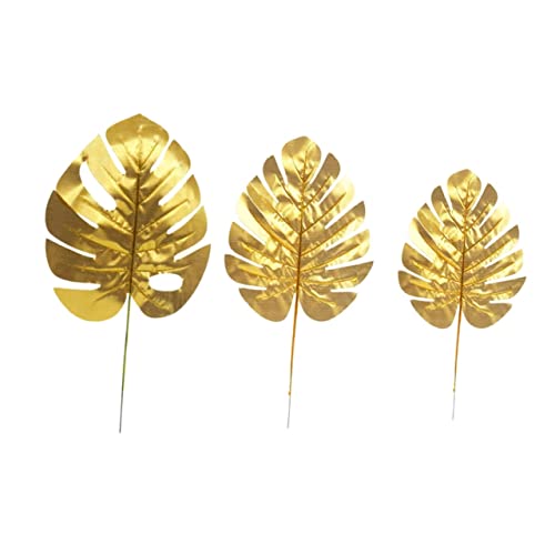 VOSAREA 36 pcs Artificial Foliage Wedding Decoration Golden Leaves Simulation Plants Faux Plants Artificial Palm Leaves Hawaiian Leaves Stems Monstera Leaves Decorations Eucalyptus vase