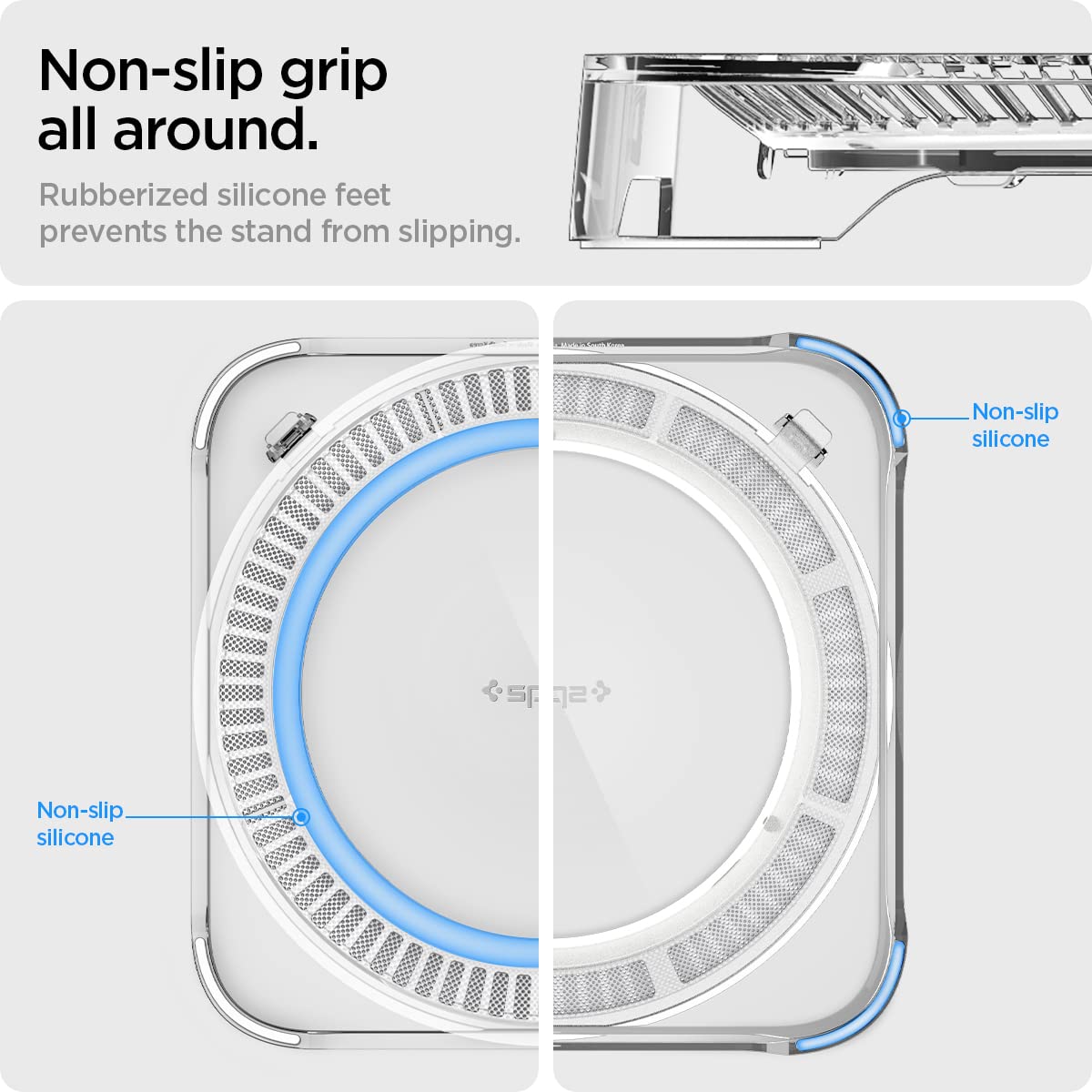 Spigen LD202 Designed for Mac Studio M2 Max, M2 Ultra, M1 Max, M1 Ultra Desktop Stand Mount with Built in Air Filter - Crystal Clear