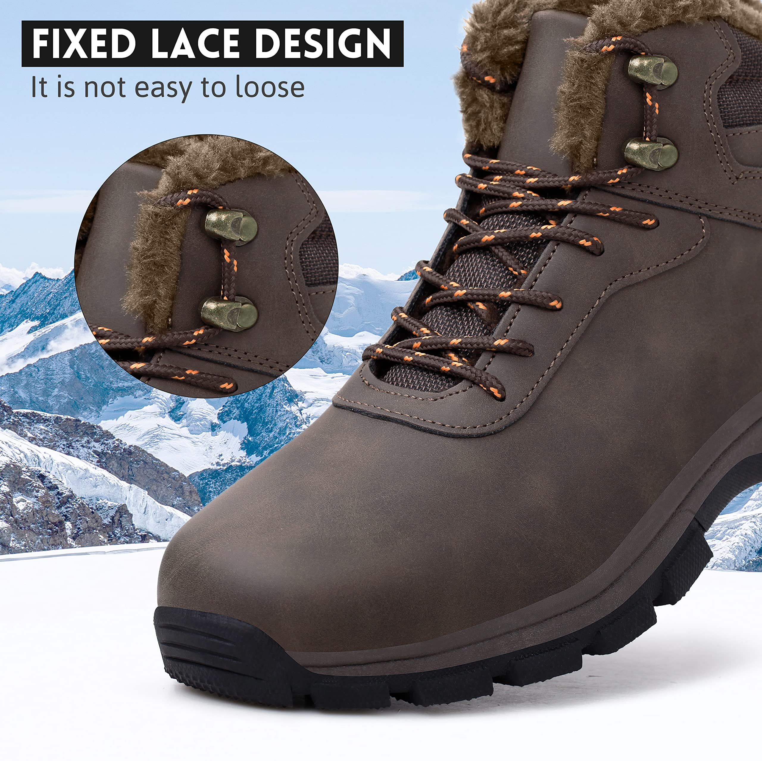 Men's Snow boots Winter Water-Resistant Hiking Boot Warm Lined Backpacking Boots Non Slip Outdoor Shoes,Brown Size7.5