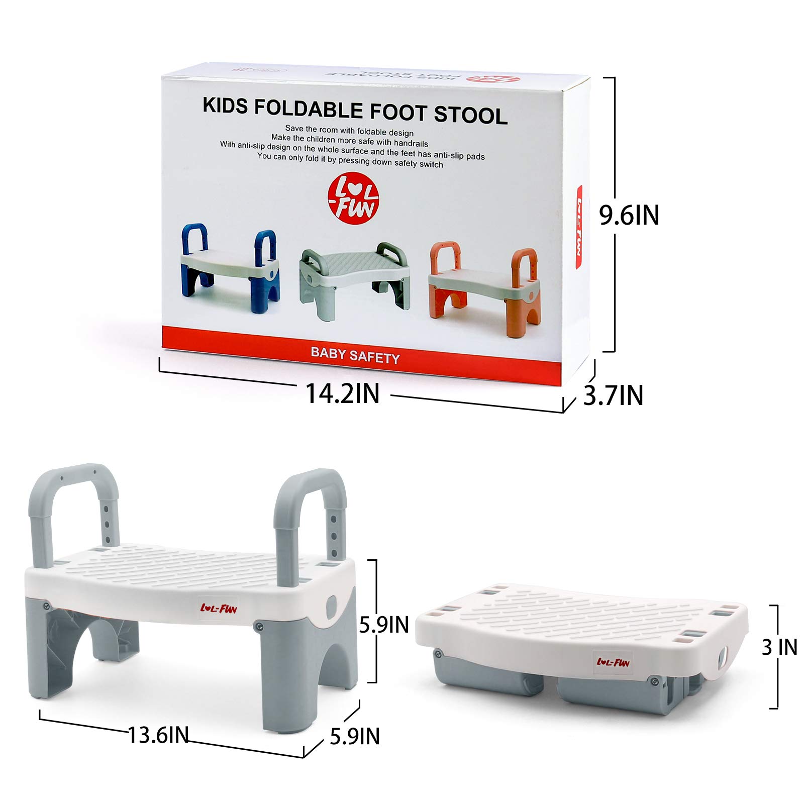 LOL-FUN Step Stool for Kids, Toddler Step Stool for Bathroom Sink, Child Step Stool for Potty Training Blue
