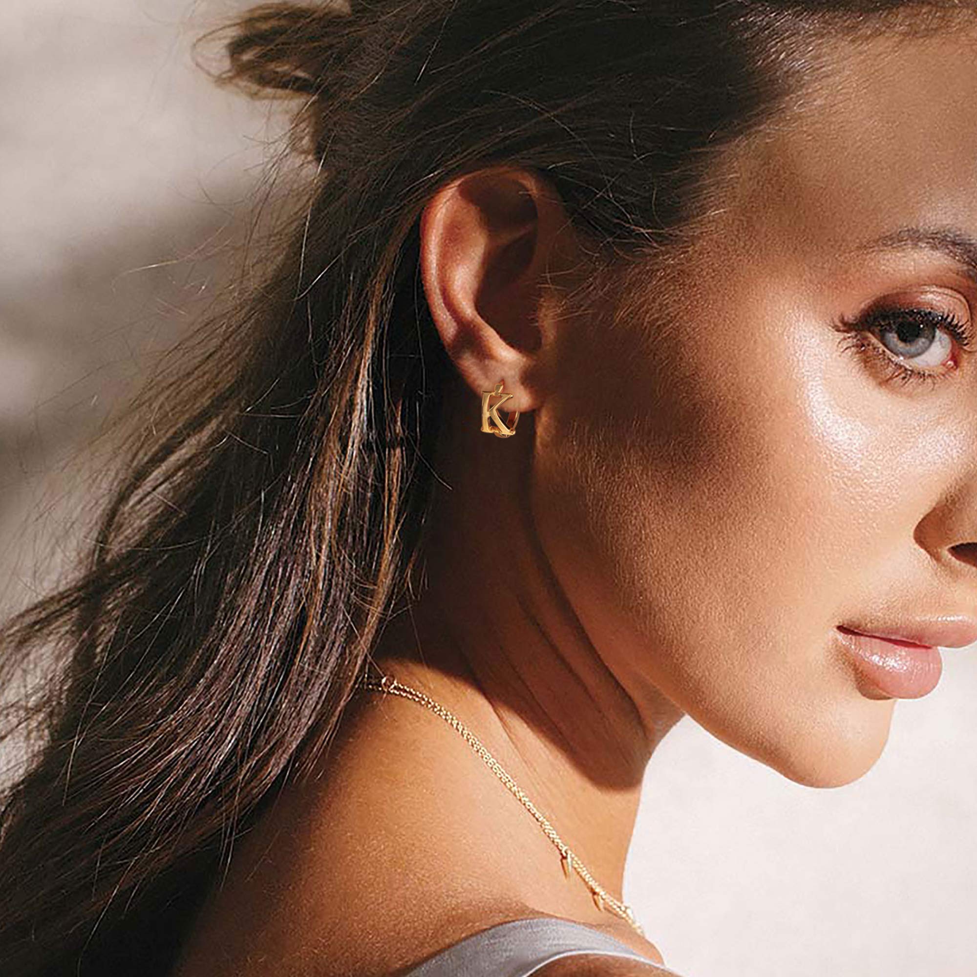 MEVECCO Initial Huggie Hoop Earrings 18K Gold Filled Letter Dainty Simple Alphabet Initials K 26 Letter Hoop Earrings Personalized Charm Tiny Minimalist Initial Jewelry for Her