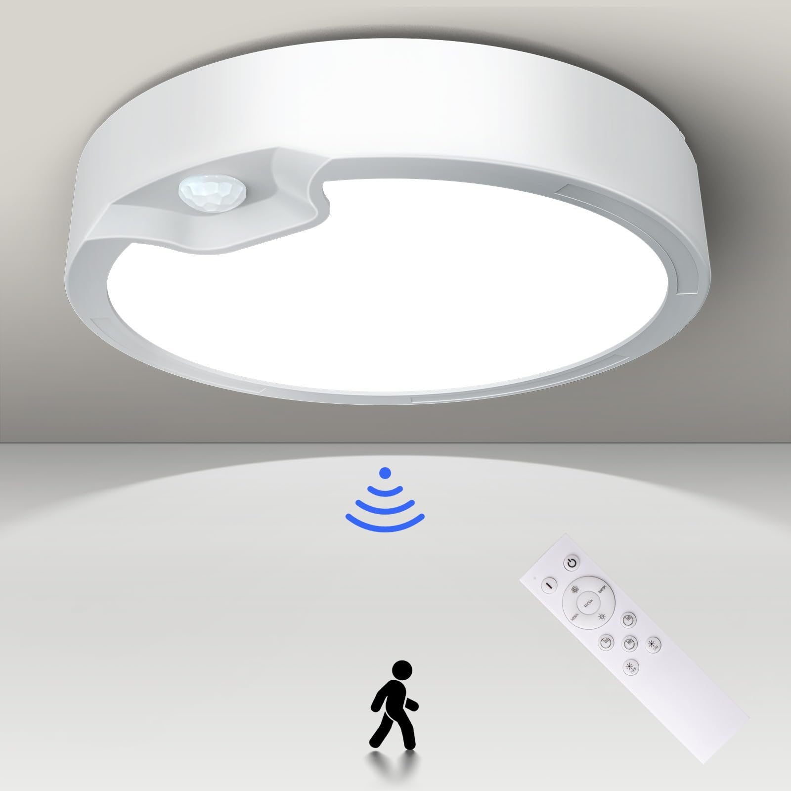 KEPLUG Flush Mount Ceiling Light,24W RGB Ceiling Light Fixture with Remote Control Bluetooth App,Dimmable Led Ceiling Light 3000K-6500K,12Inch Close to Ceiling Lights Bedroom Hallway (Black+White)