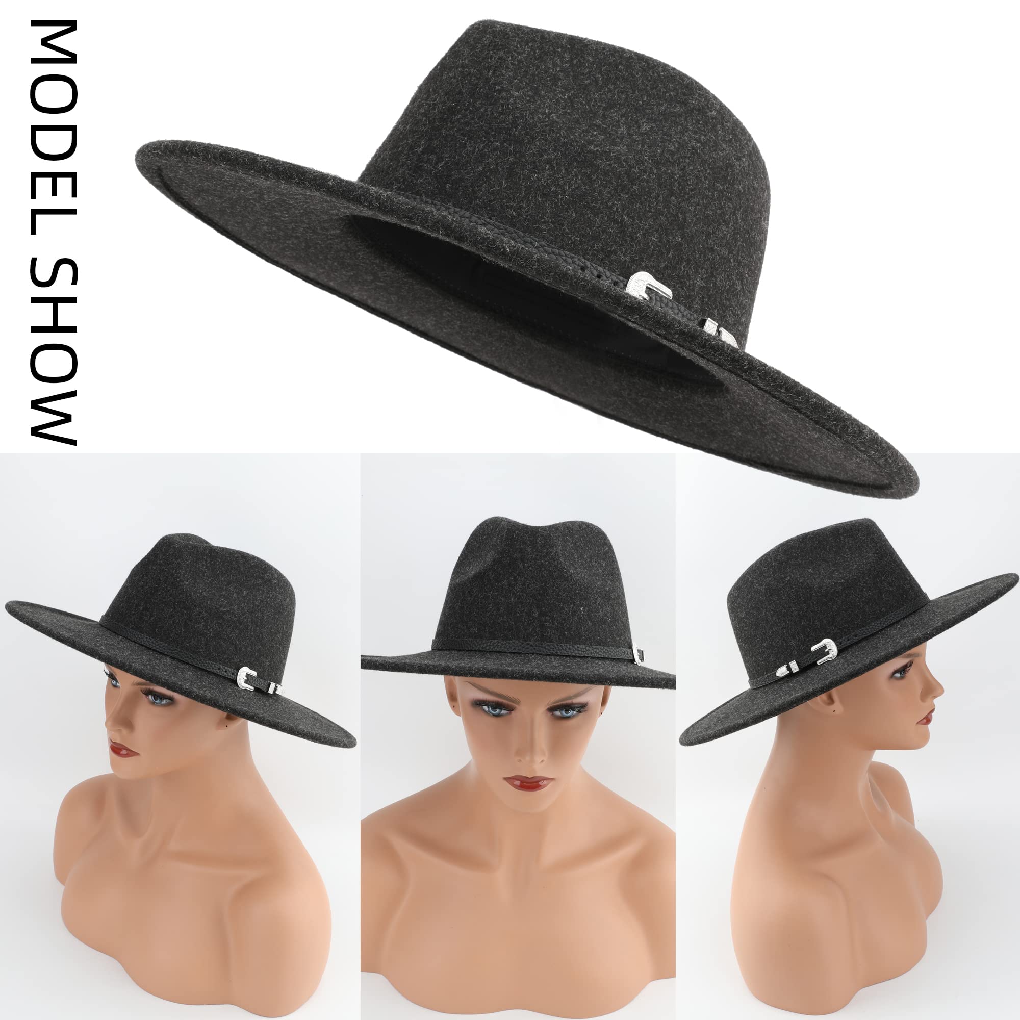 Pro Celia Big Wide Brim Women Fedora Hat Western Felt Large Panama Hat (Rice)