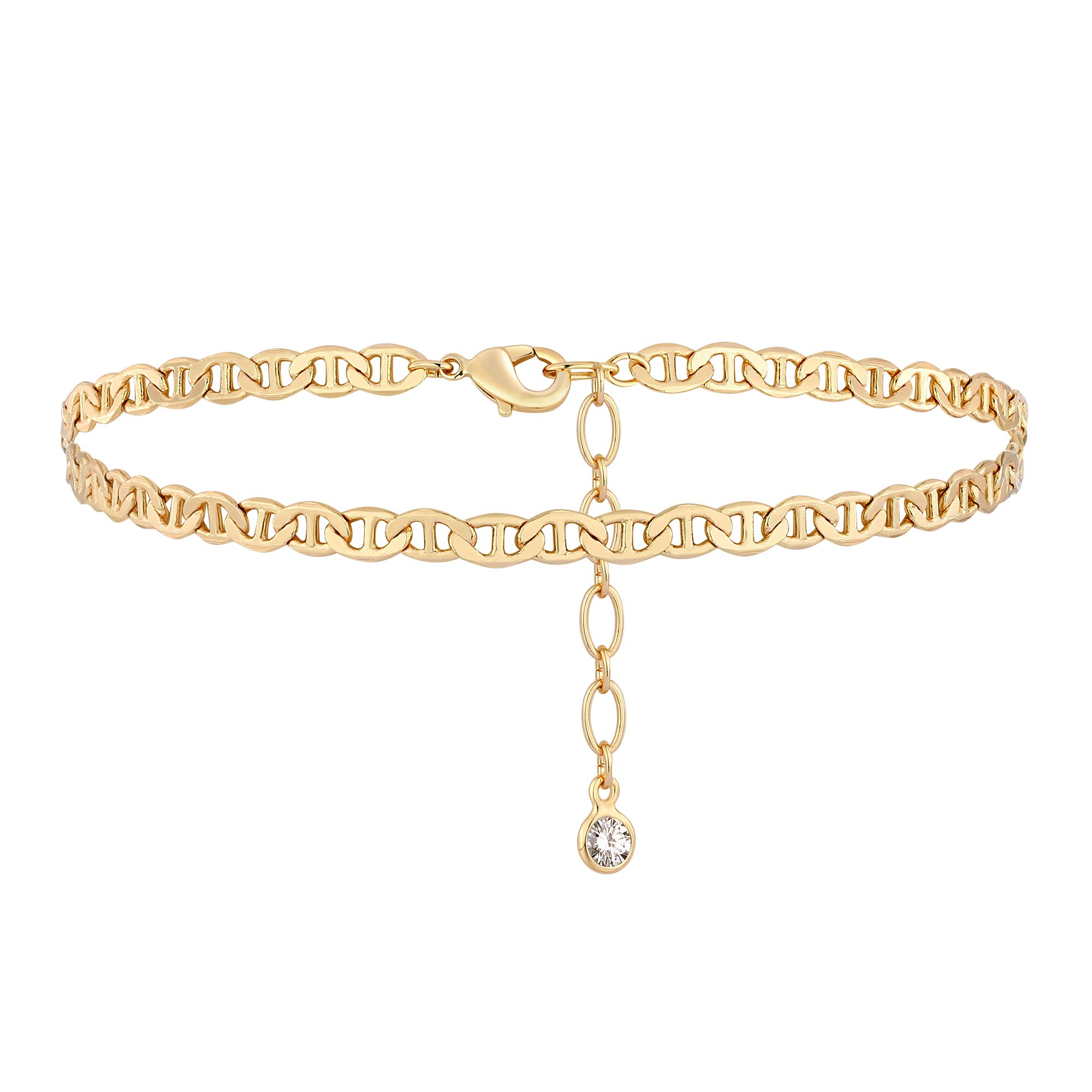 MEVECCO Link Chain Anklet 14K Gold Plated Boho Cute Dainty Mariner Chain Foot Ankle Bracelet Women