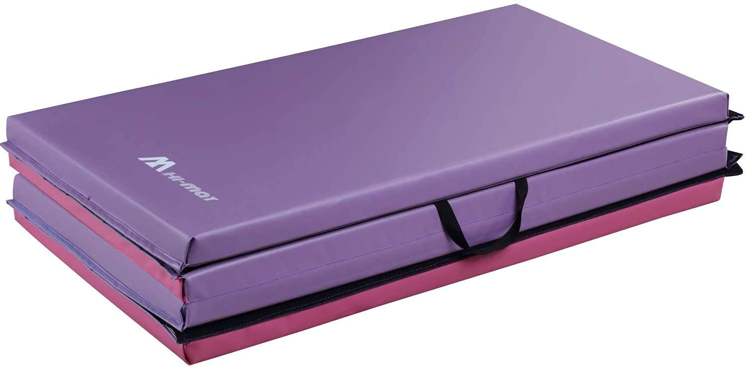 M HI-Mat 2'' Thick Gymnastics Mat,Portable Folding Exercise Mat,Aerobics,Yoga, Martial Art (Rose Red&purple)