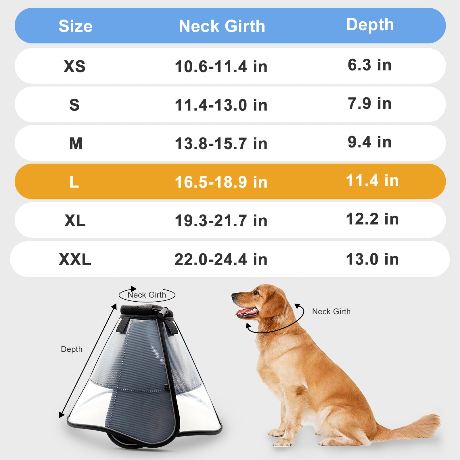 WinWeal Soft Dog Cone for Dogs After Surgery, Breathable Pet Recovery Collar for Large Medium Dogs, Adjustable Dog Cone Collar, Elizabethan Collar (L, Blue)