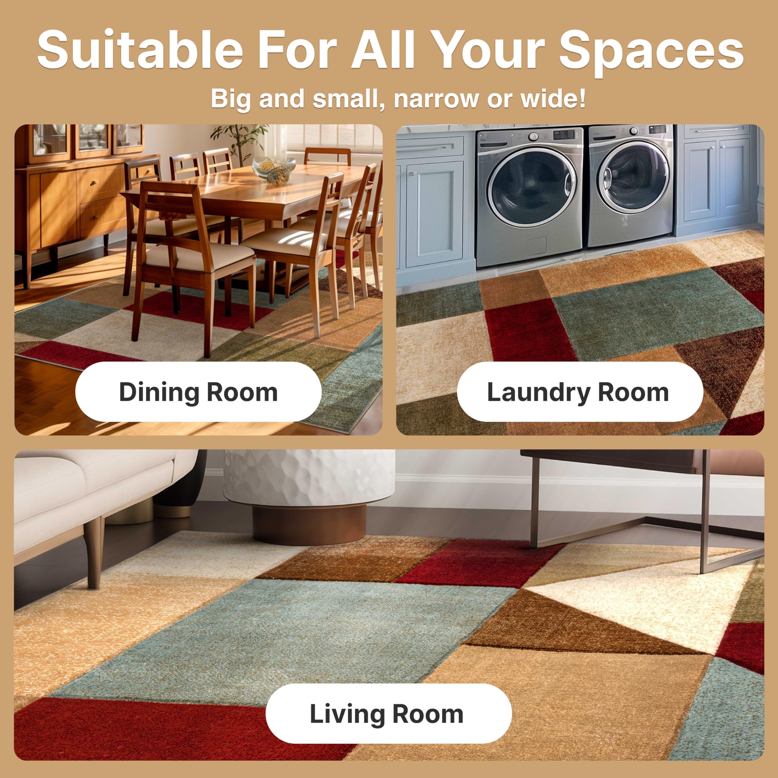 Well Woven Good Vibes Cecilia Multi Color Brown 7'10" x 9'10" Modern Area Rug for Living & Dining Room - Stain-Resistant, Hand-Carved, 3D Abstract Design