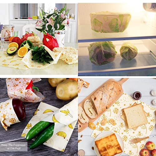 VOVOLO (Lemon Print 3 Size S/M/LReusable Beeswax Food Wraps Eco Friendly Wrappers Sustainable Plastic Free Food Storage Washable Bowl Covers Sandwich Wrappers