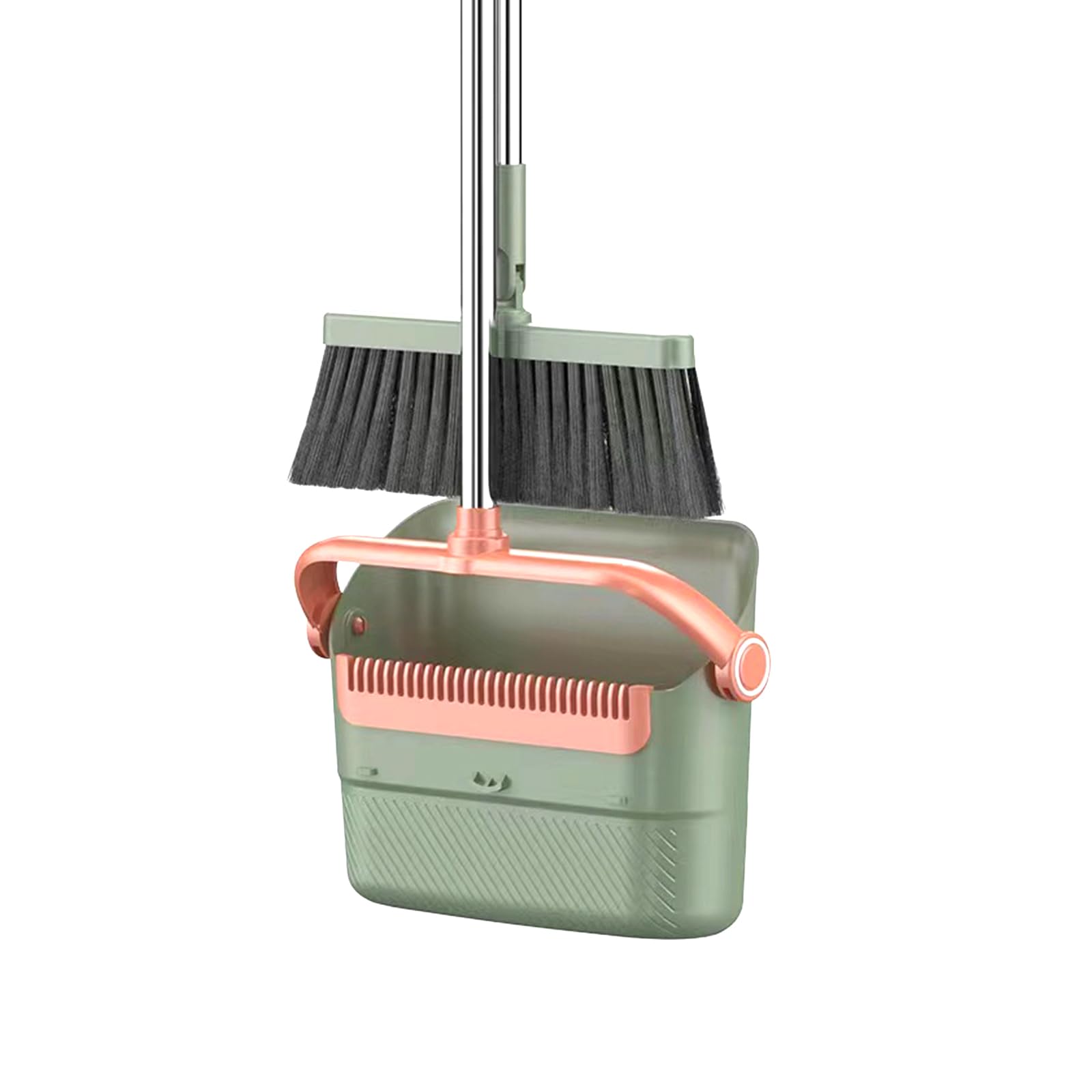 XIXIWOW Broom and Dustpan Set for Home, Broom and Dustpan Combo for Office,Short Handle Broom with Upright Standing Dustpan,Indoor&Outdoor Sweeping (Green)