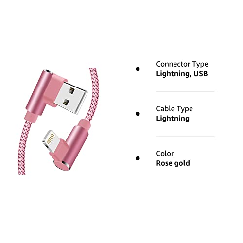 Lieyichan MFI Certified 90 Degree iPhone Charger 10 FT Lightning Cable 3 Pack Right Angled Brided iPhone Charging & Syncing Cord for iPad/iPhone12/11/XR/XS/Max/X/8/7/6(Pink,10ft)