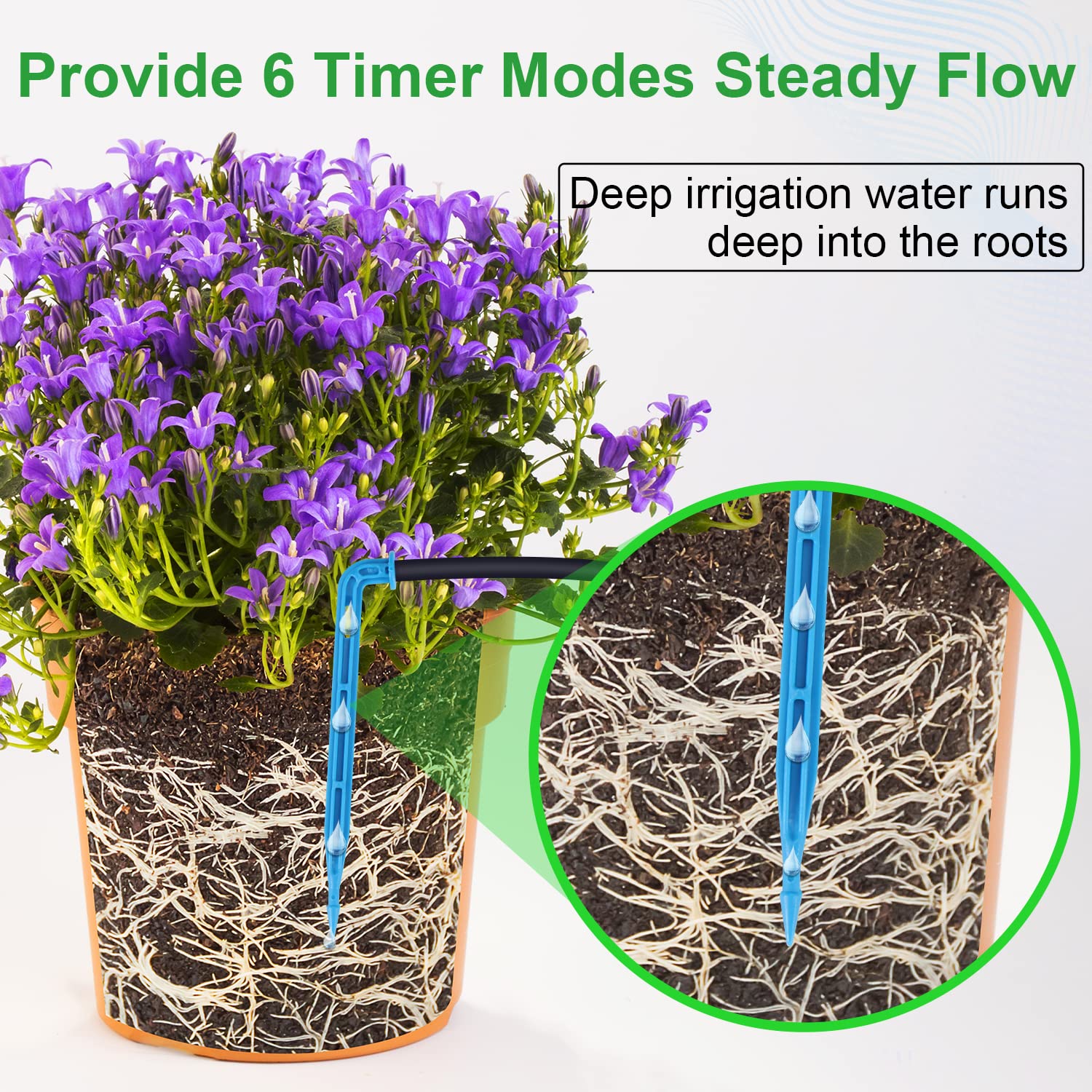 Solar Powered Automatic Watering Irrigation System for Potted Plants, Viajero Solar Auto Drip Irrigation Kit Built-in 2200mAh Battery with 6 Timers Self Watering System for Vacation Outdoor Indoor