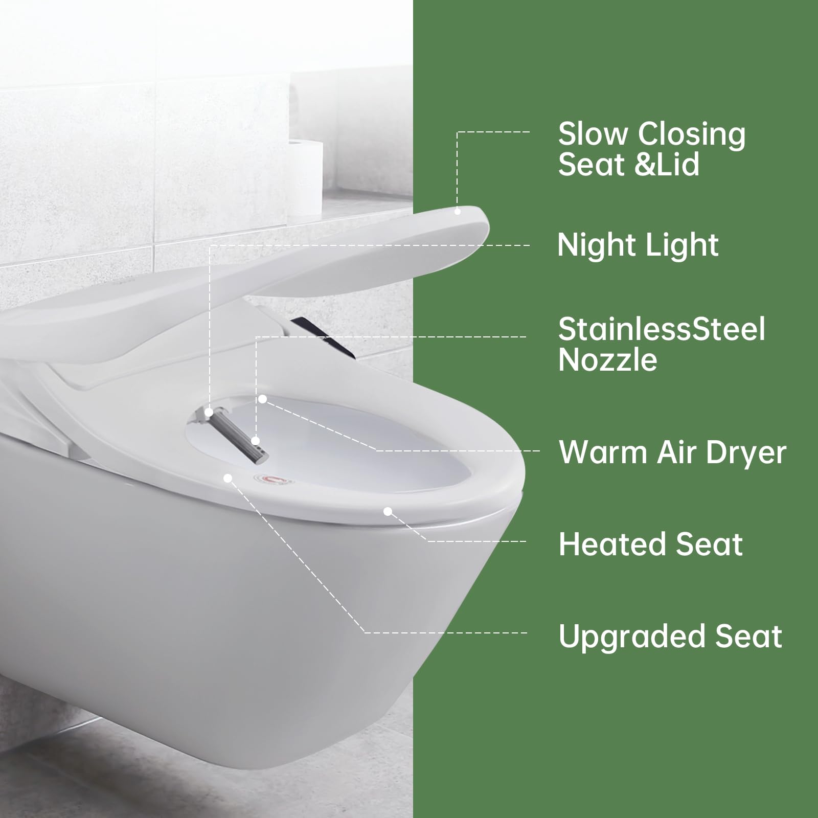 VELA Electronic Bidet Heated Seat with Instant Water Temperature Adjustment for Elongated Toilets, Multiple Spray Modes, LED Light & V-Clean Technology Self Cleaning Electrolyte Wand
