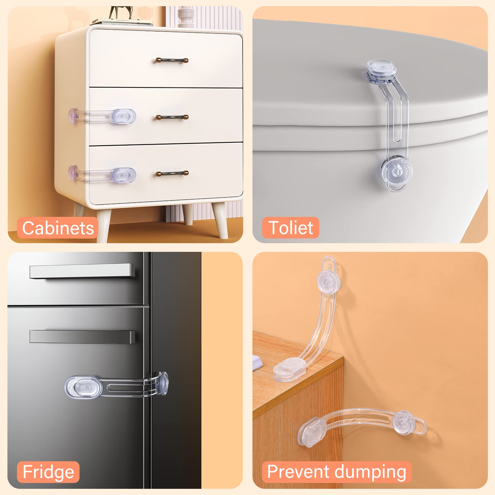xuenair Cabinet Locks For Babies, Baby Proof Cabinet Locks Use 3M Adhesive(Quick & Safe) Child Locks For Cabinets,Drawers, Toiet And More(10 Pack)