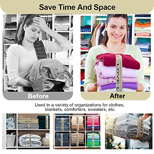 Upgraded Closet Organizer for Bed Sheets, Clothes Storage and Organization System for Linen Closet, Blanket Storage Band with Label, Wardrobe Space Saver for Bedding, Comforters, Sweater, Towel