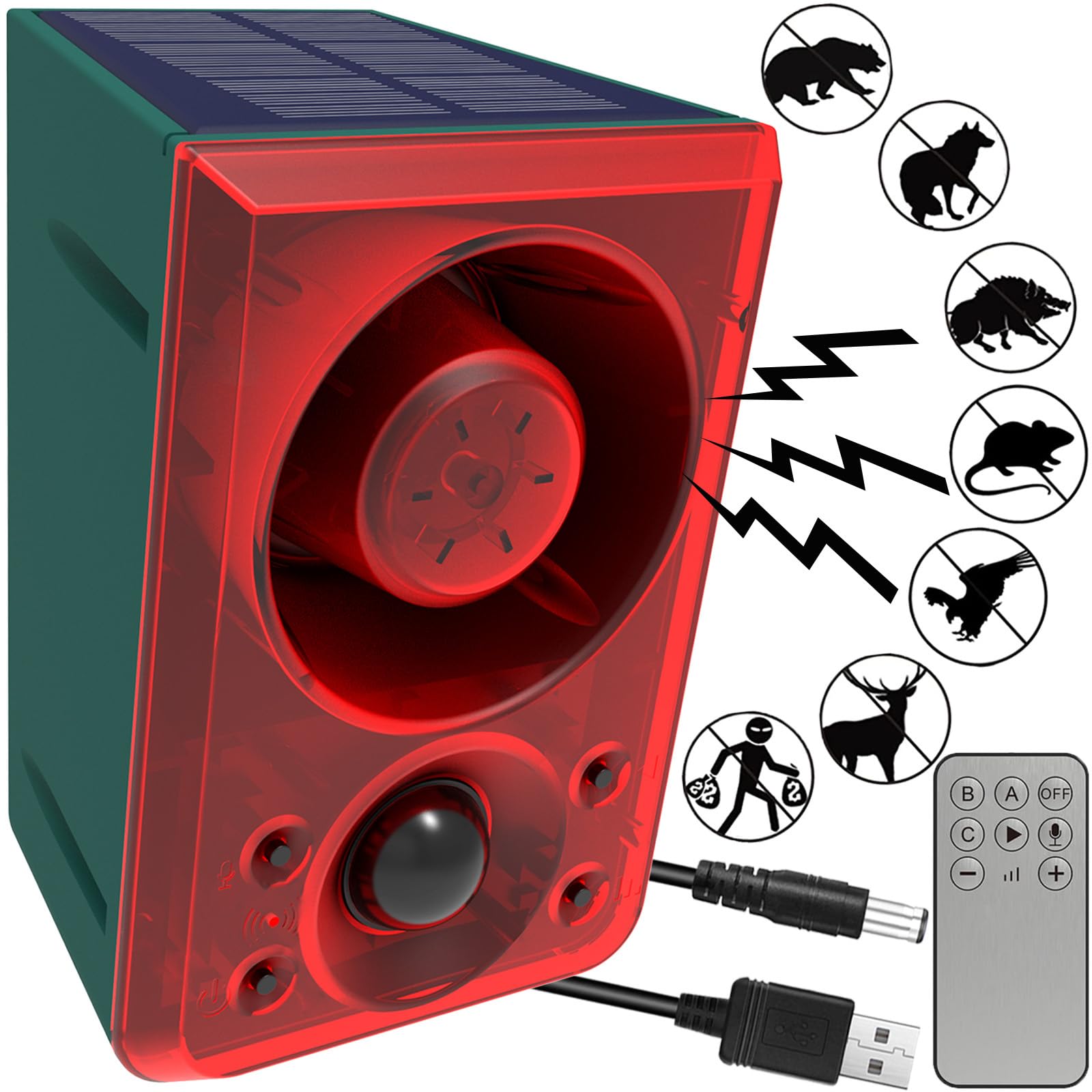 Solar Motion Sensor Alarm Outdoor - 130db Sound Security Siren Light with Remote Controller for Home, Villa,Farm,Barn,Yard,Chicken coop