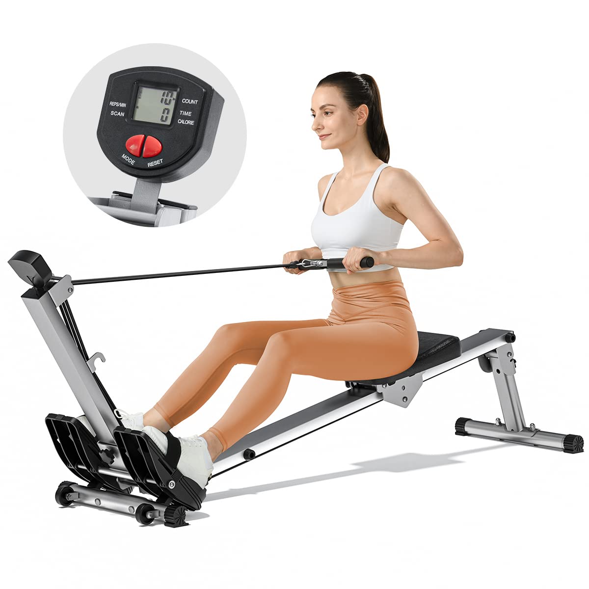 Rowing Machine, HOMGIM Folding Rowing Machines 300 LB Weight Capacity, Rower Foldable for Home Quiet Resistance with LCD Monitor and for Cardio Training