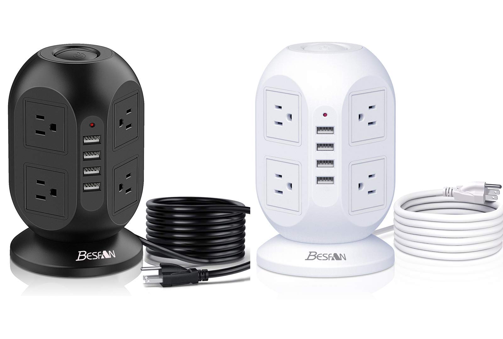 Surge Protection Power Strip Tower, BESFAN 10 FT Extension Cord with 8 AC Outlets and 4 USB Ports, Indoor Extension Cord with Overload Protection