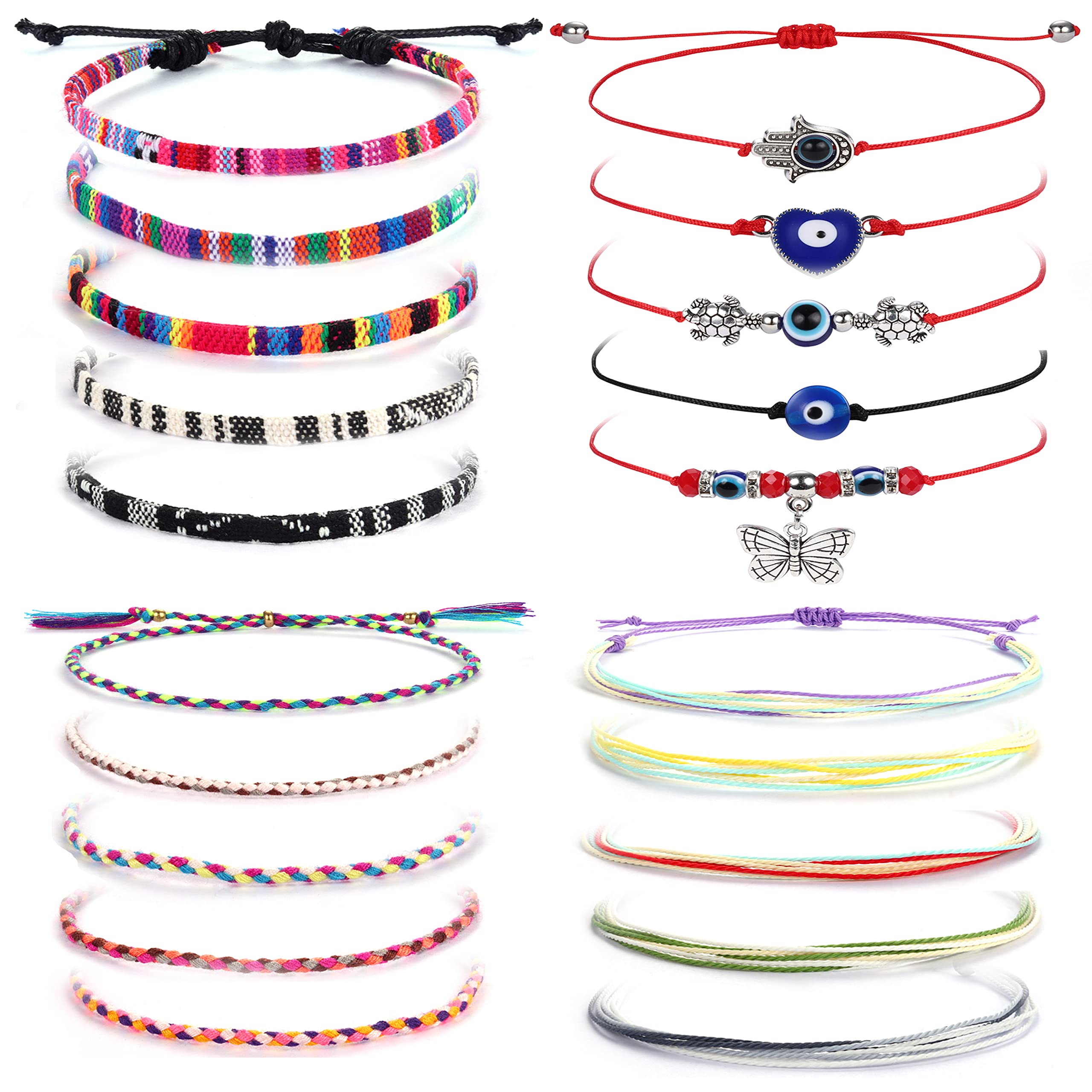 ORAZIO 20PCS String Friendship Anklet Bracelets For Women Men Colorful Woven Ankle Bracelets Adjustable Rope Braided Bracelet Waterproof Handmade Thread Boho Evil Eye Anklet Summer Beach Anklets