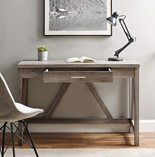 Walker Edison Rustic Farmhouse Wood Computer Writing Desk Home Office Workstation Small, 46 Inch, Grey & Farmhouse Square Side Accent Table Set-Living-Room Storage End Table, 18 Inch, Grey Wash