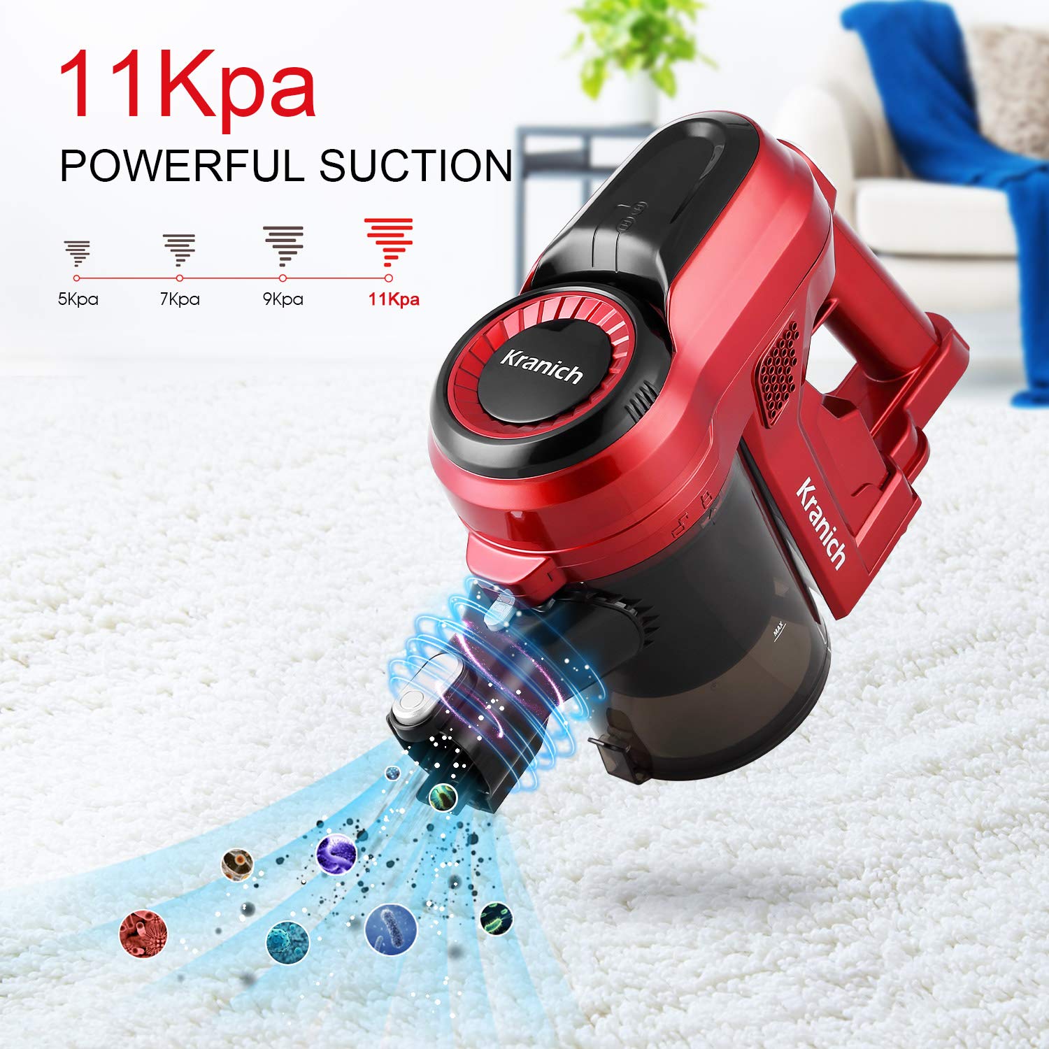 Kranich Lightweight Cordless Vacuum Cleaner, High Efficiency Powerful Digital Motor LED Headlights, Convenient Stick and Handheld Vac