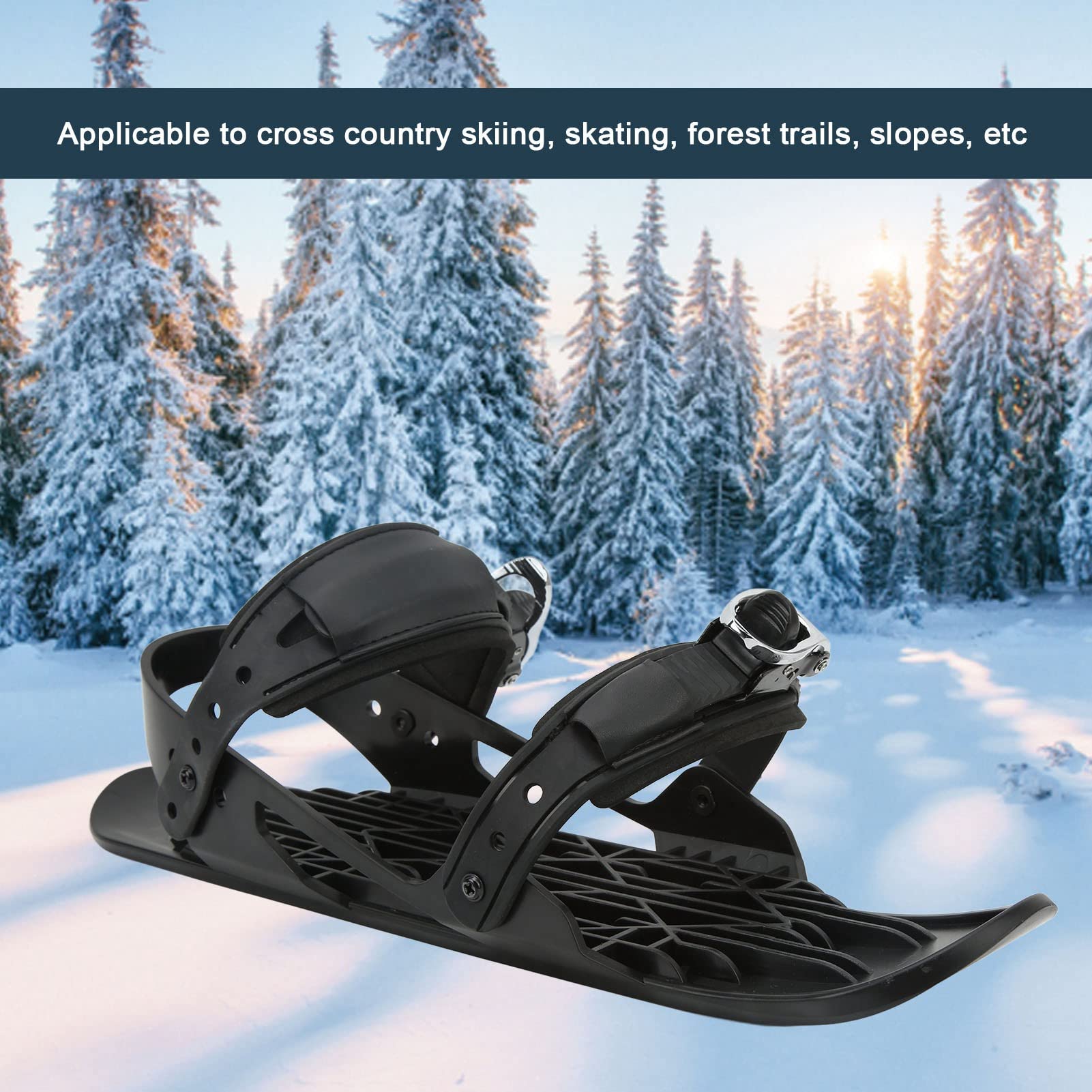 Ski Shoes, Snow Skates Ski Skates Mini Skis Snow Skate ABS Black Free Size Adjustable Binding Outdoor Mini Snowboard Ski Boots for Forest Trails