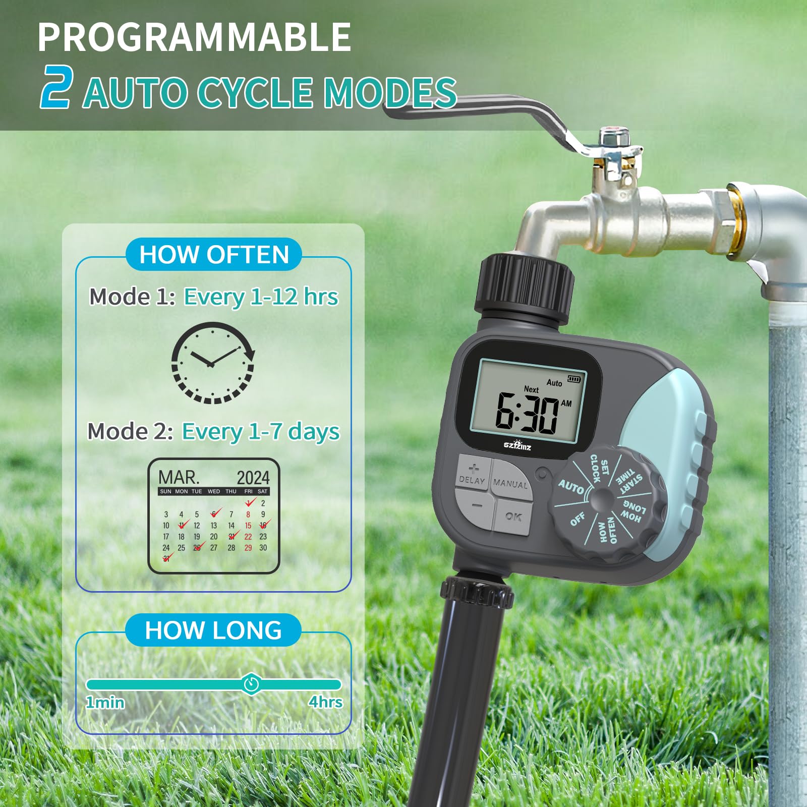 Sprinkler Timer, Hose Timer for Watering, Programmable Water Timer for Garden Hose, Irrigation Controller Timer for Outdoor Plants Lawn with Rain Delay/Manual/Automatic Watering System, 1 Outlet