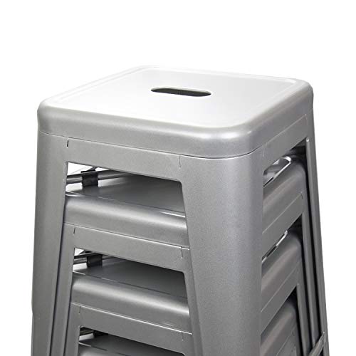 UrbanMod 24 Inches Metal Barstool Set of 4 β Counter Height Backless Bar Stool for Kitchen Island, Breakfast, Outdoors, Pub, Restaurant, Home, Patio β Stackable Heavy Duty Modern & Industrial (Silver)