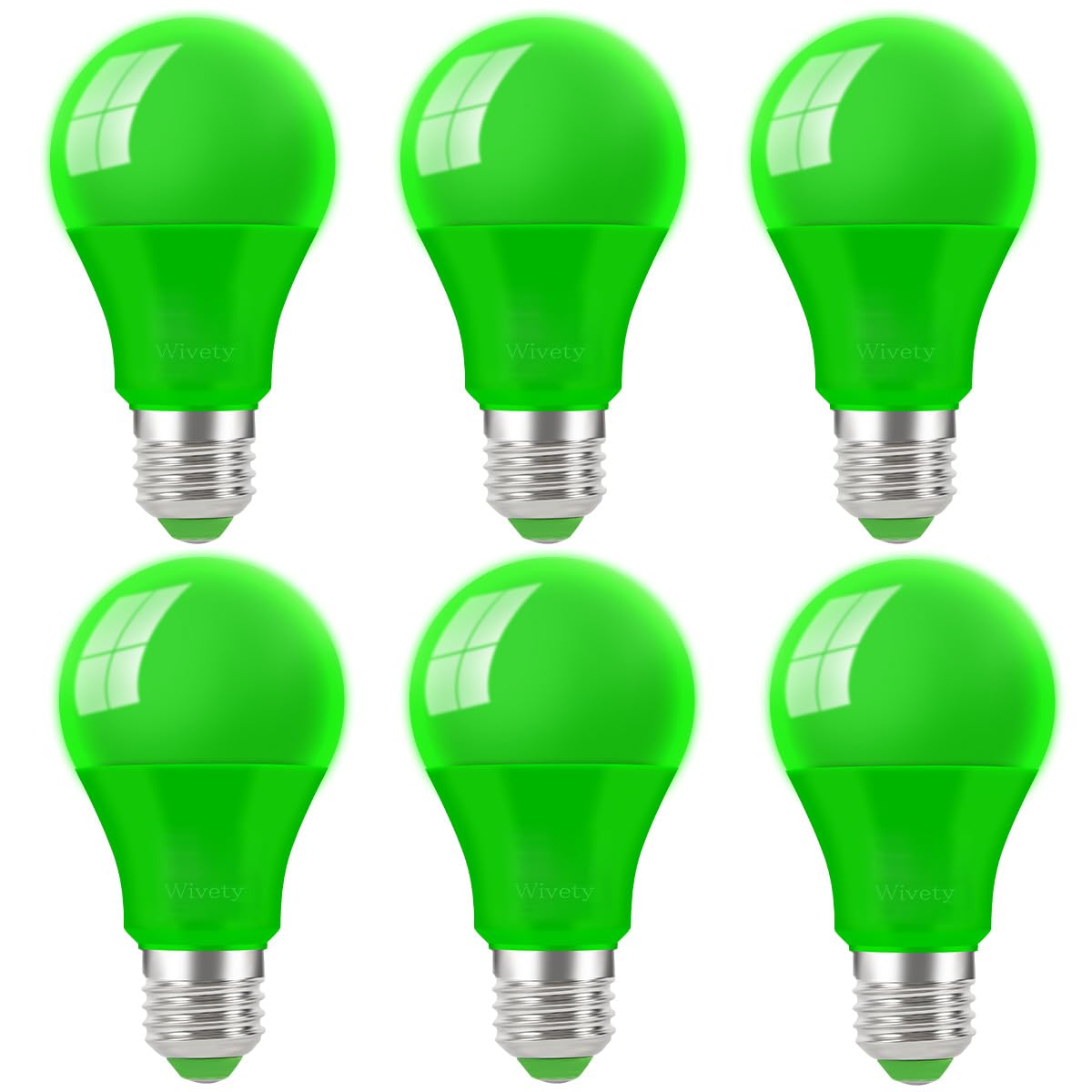 Wivety Green Light Bulb, A19 E26 Base, 9W LED Green Lightbulbs for Outdoor Porch, Indoor Party Decoration, Holiday Lighting, Halloween Decor, Christmas Decoration, (6 Packs)