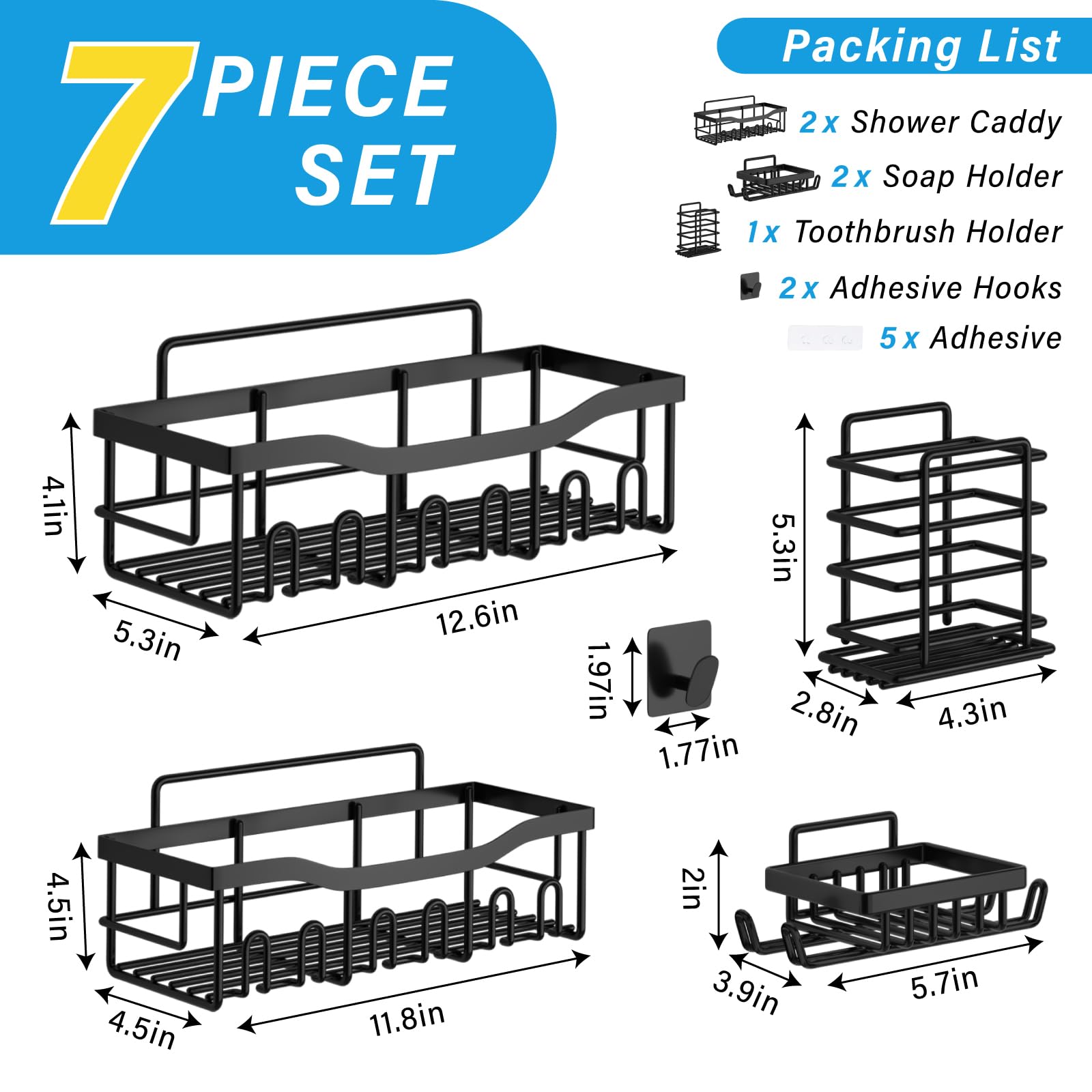 Vertdens 7 Pack Shower Caddy Shelf Organizer Rack,Adhesive Shower Caddy, Adhesive Shower Caddy Organizer Shelves Rack, Shower Shelves, Applicable to for Home Décor and Bathroom Storage
