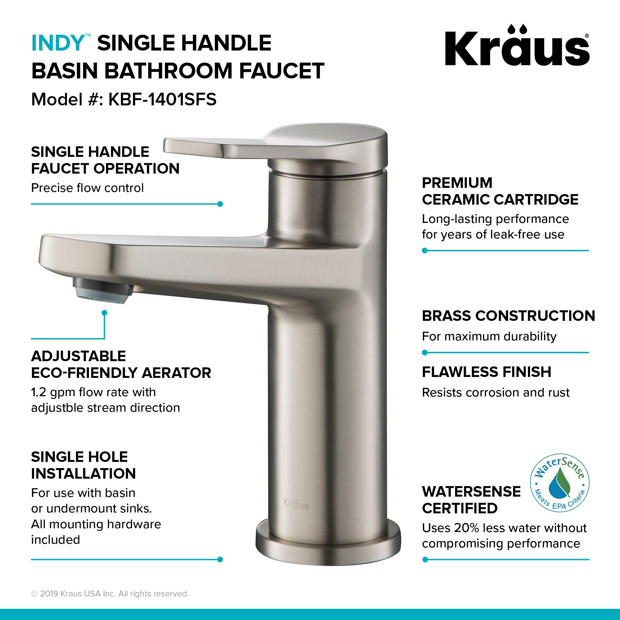 KRAUS Indy Single Handle Basin Bathroom Faucet in Spot Free Stainless Steel and Matching Pop-Up Drain with Overflow, KBF-1401SFS-PU-11SN