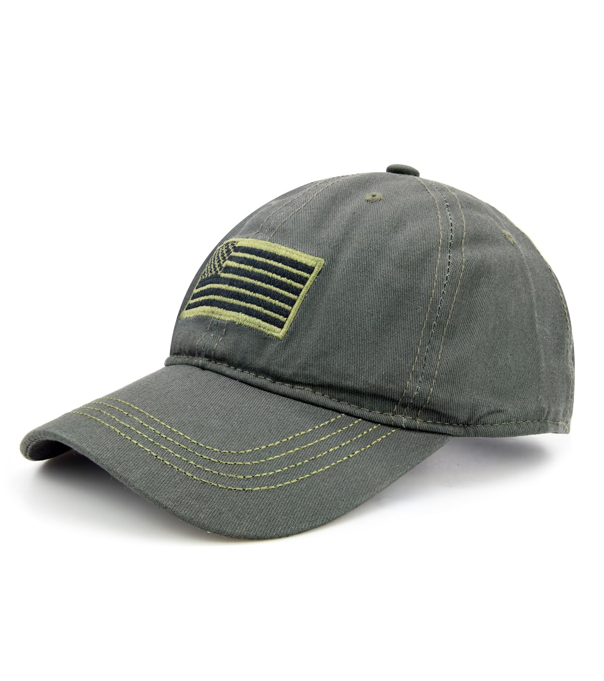 LOKIDVE USA American Flag Baseball Cap Embroidered Polo Style Military Army Hat-Green