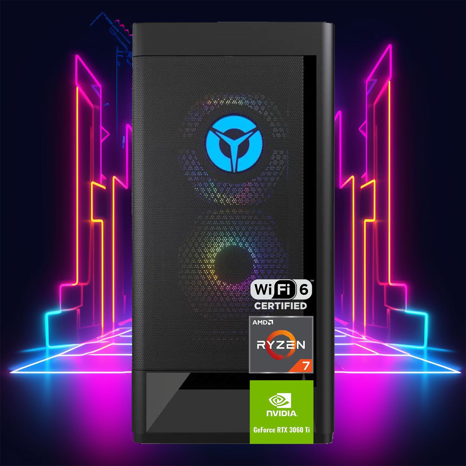 LENOVO Legion T5 Gaming Tower Desktop, AMD Ryzen 7 5700G, GeForce RTX 3060 Ti, 64GB RAM, 1TB SSD + 2TB HDD, Wi-Fi 6, Windows 11 Home, Wired Keyboard&Mouse, Bluetooth, HDMI, DP, Black