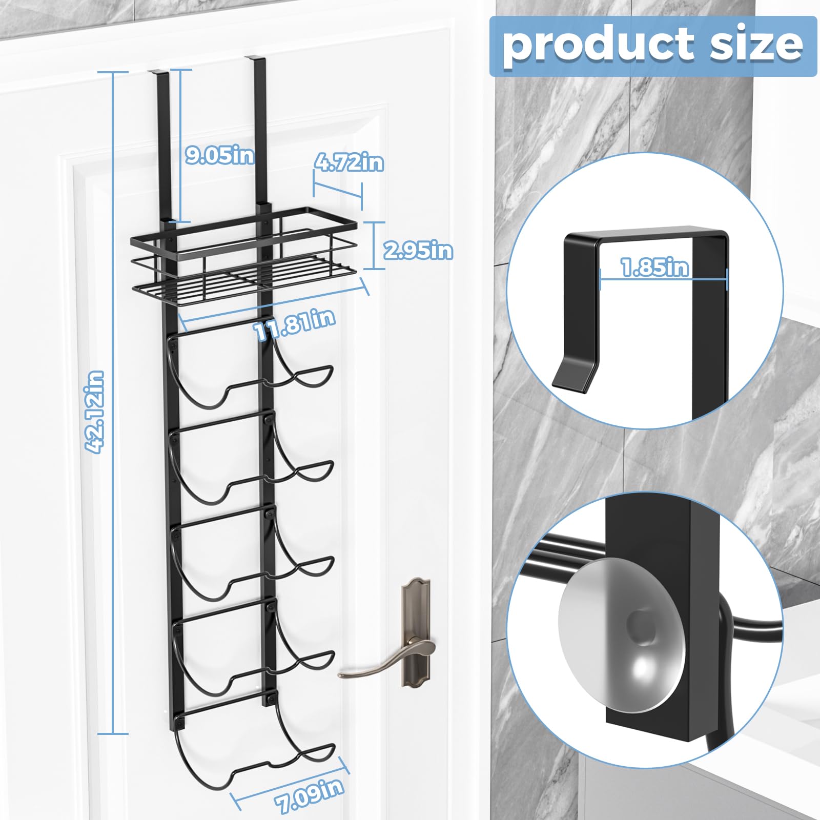 Xstydes 6-Tier Over The Door Towel Rack,Towel Racks for Bathroom, Metal Towel Holder with Storage Basket,Towel Storage for Small Bathroom,Towel Rack for Rolled Towels,Black