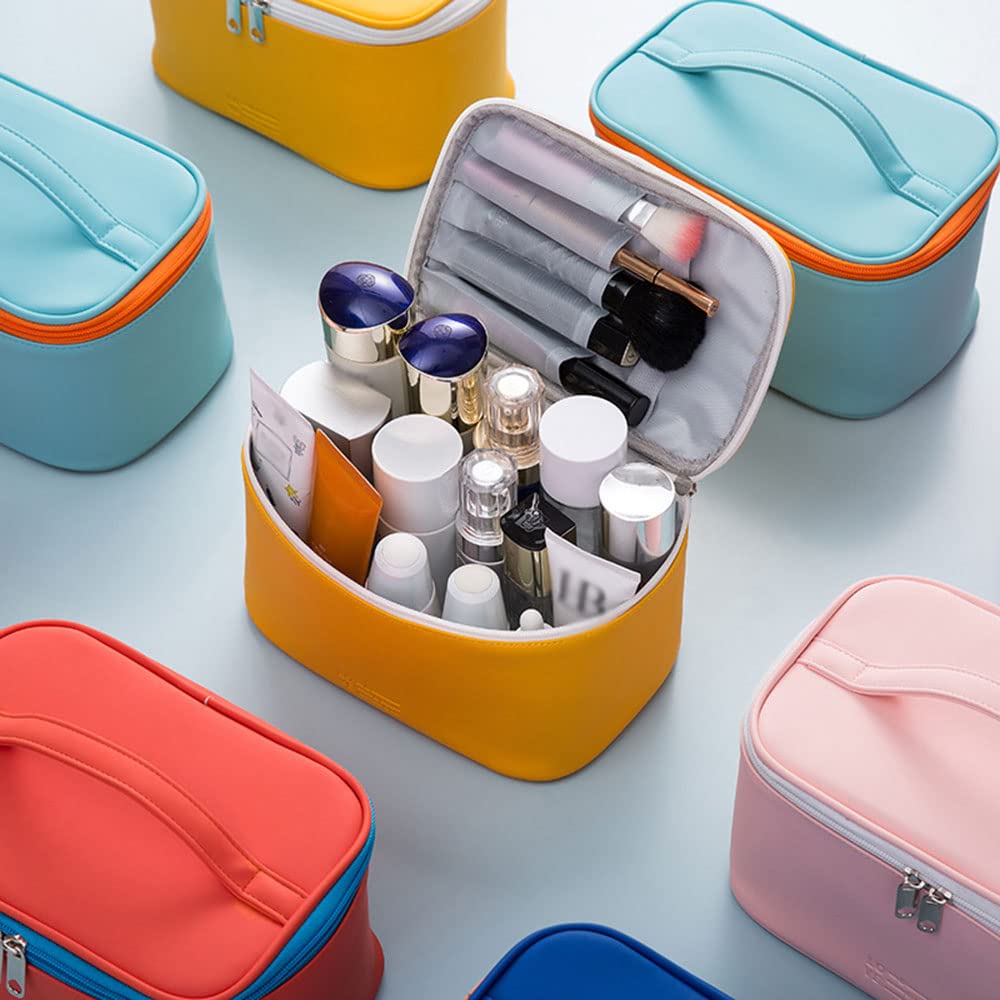 Meiyuuo Makeup Bag Cosmetic Bags Small for Women Ladies Zipper Pouch Makeup Organizer Waterproof Cute (Bright Yellow)