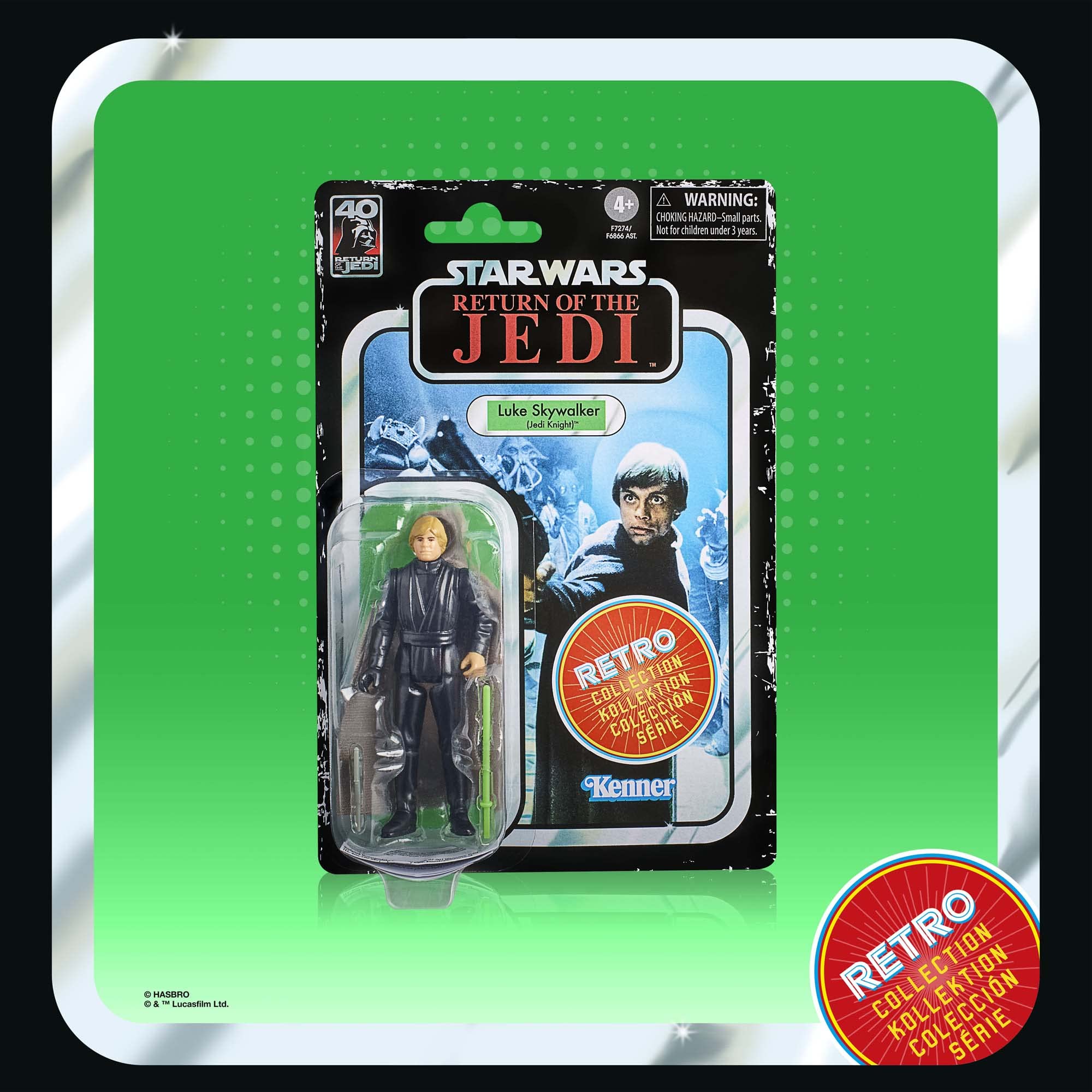STAR WARS Retro Collection Luke Skywalker (Jedi Knight), Return of The Jedi 3.75-Inch Collectible Action Figures, Ages 4 and Up