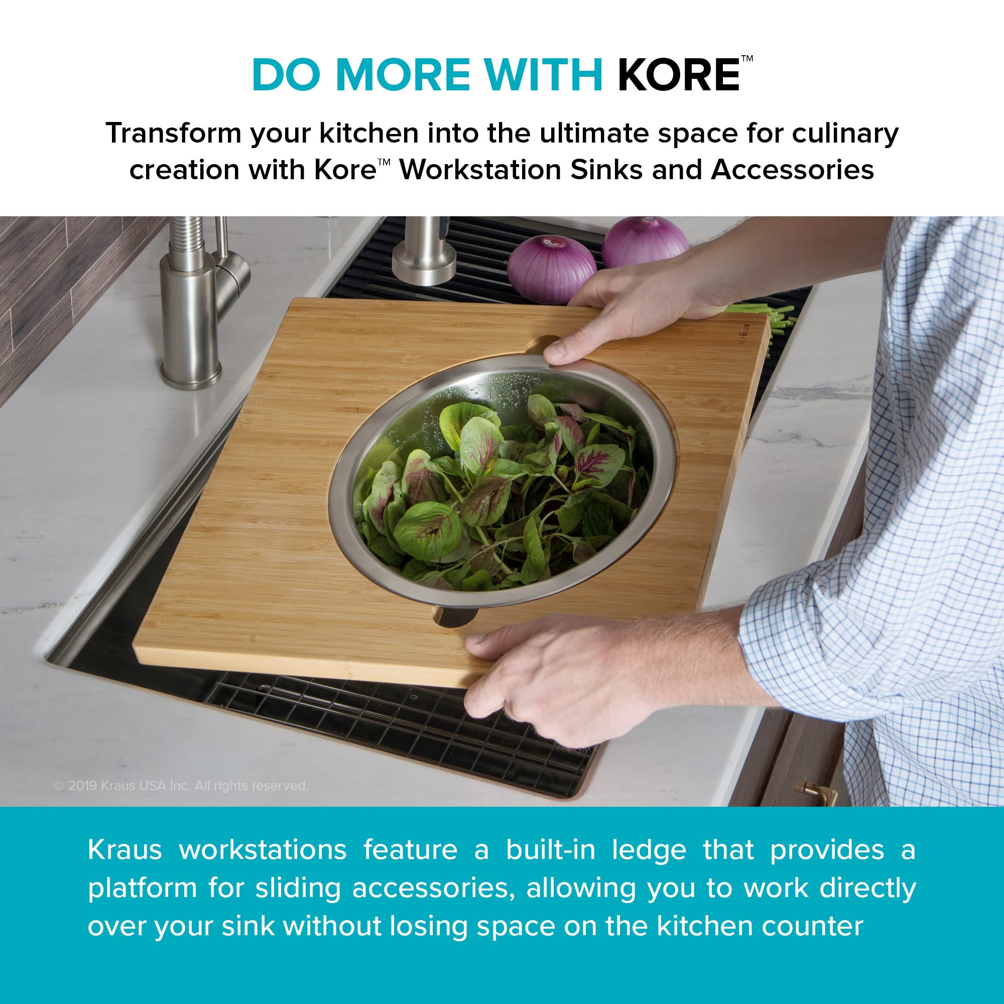 KRAUS Kore Serving Board Set with Mixing Bowl and Colander for Workstation Kitchen Sink, KAC-1005BB