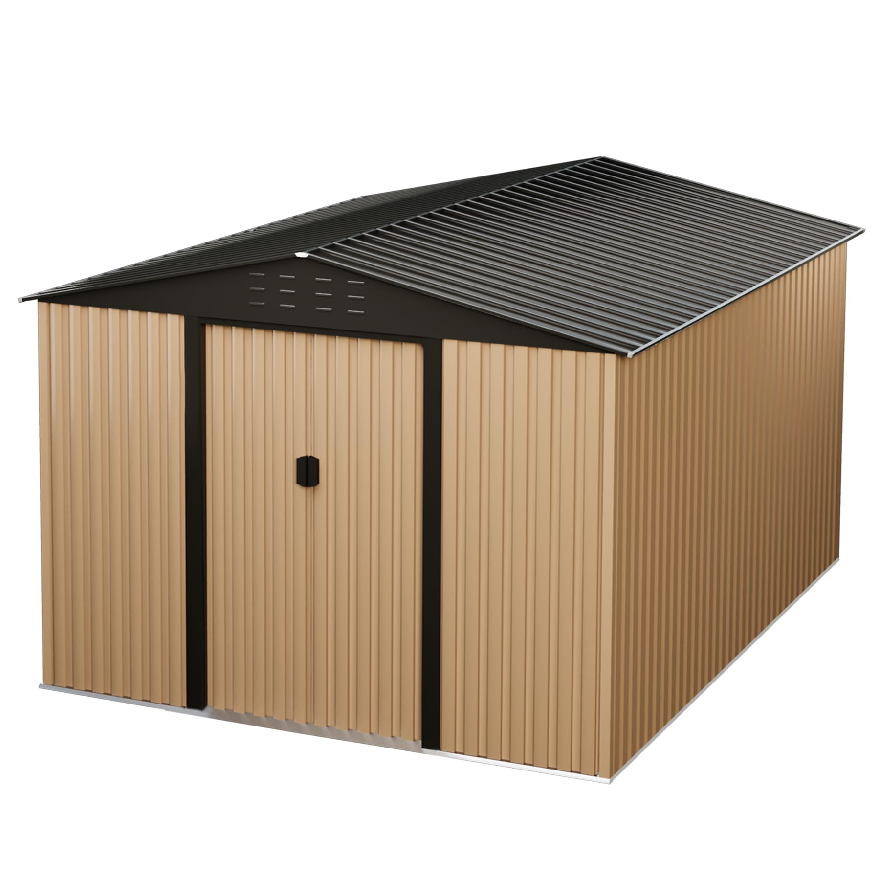 VerisShade Outdoor Storage Shed, 10 x 8 FT Utility Tool Shed, Metal Storage Garden Shed with Door & Lock for Patio Storage, Brown