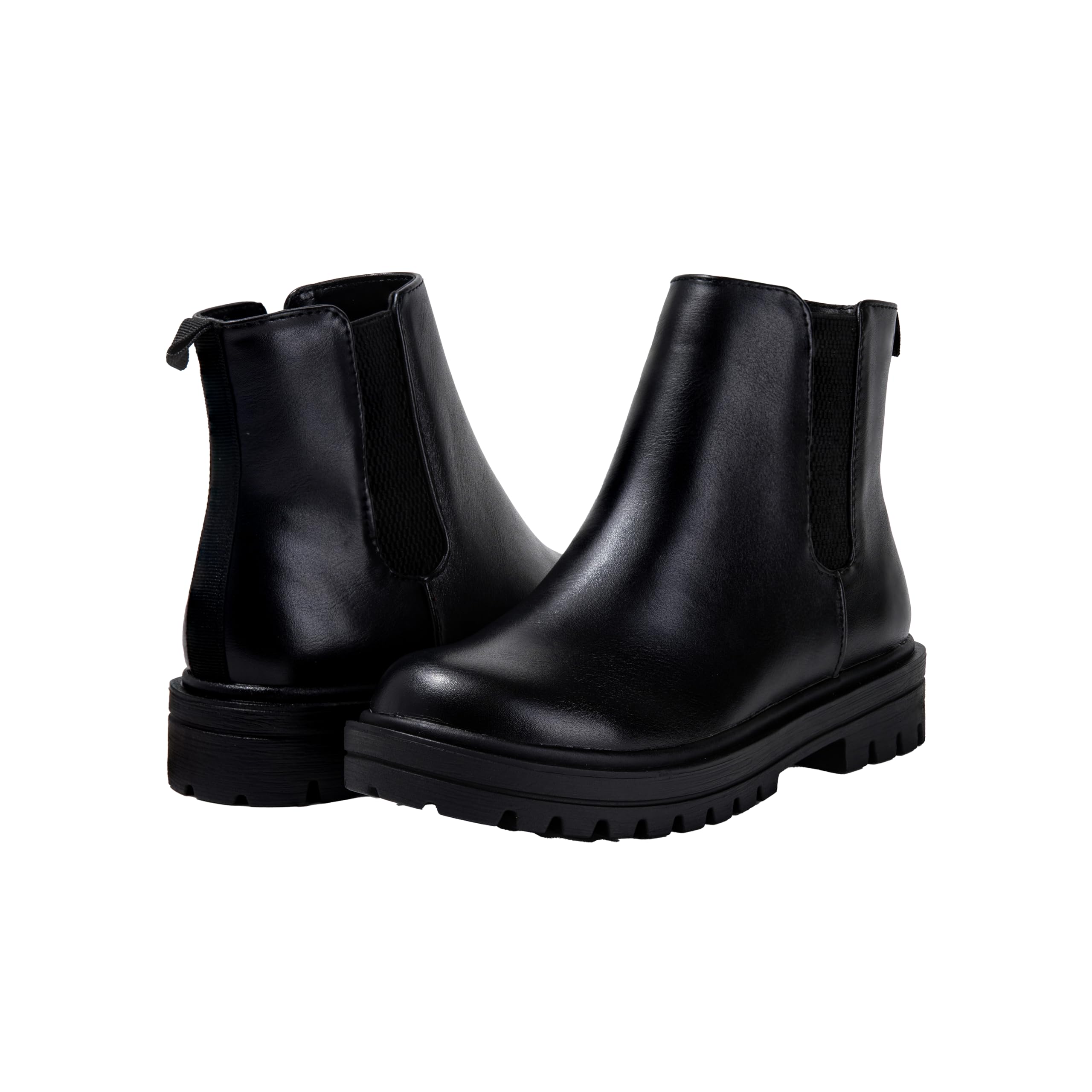 Kassie Daniela ~ Pandora-2 ~ Girl's Lug Sole Low Heel Chelsea Fashion Ankle Bootie w/Double Elastic Gore (BLACK PU, 2)