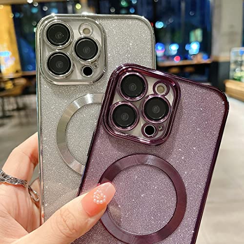 wahhle Magnetic Case for iPhone 13 Pro Max, Luxury Plating Cute Bling Phone Clear Cover with Glitter Card Compatible with Magsafe for Women Girls with Camera Protector(iPhone 13 Pro Max,Gold)