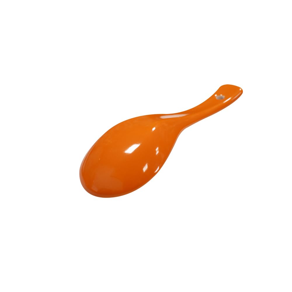 Yuauy 6 pcs Red Porcelain Soup Spoon Round-Bottom Asia Ceramic Rice Spoons Chinese Won Ton Spoons for Home Kitchen Restaurant