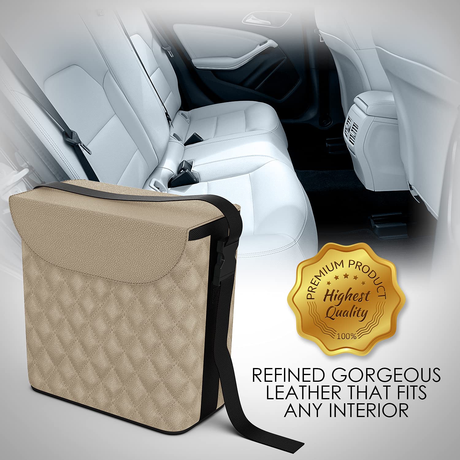 LUXXE - Refined Leather Car Trash Can - Car Garbage Can with Matching Tissue Box - Car Trash Container Water Proof - Car Trash Bag Machine Washable - Car Trashcan - Car Garbage Bag & Car Trash Bin